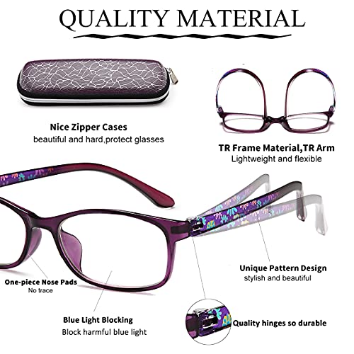 EYEURL Reading Glasses Womens Blue Light Blocking - 2 Pack Ladies Blue Screen Readers Lightweight Eyeglasses Choose Your Magnification +2.5