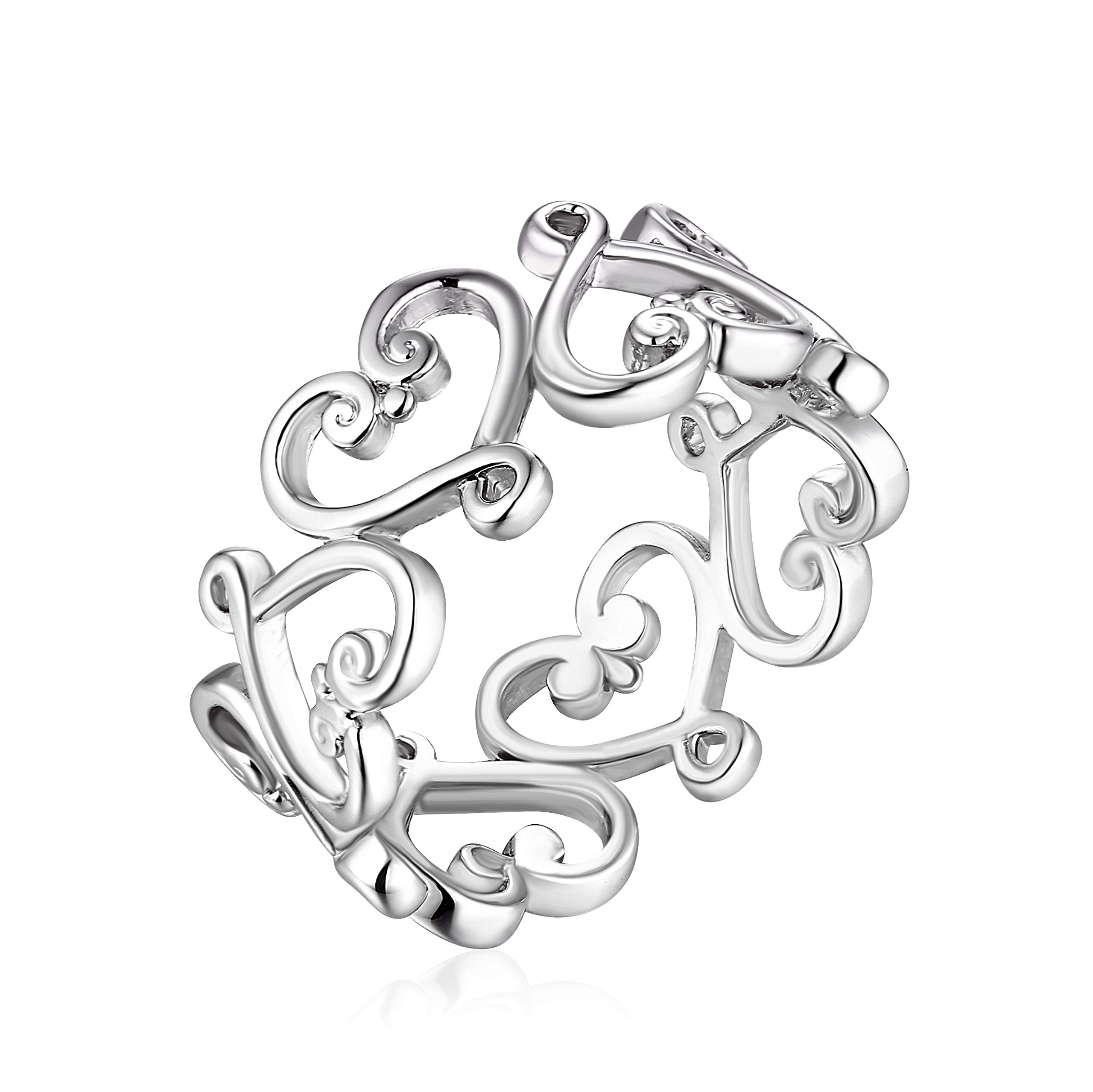 Barzel Rose Gold, White Gold or Gold Plated Filigree Heart Ring (White Gold, 10)