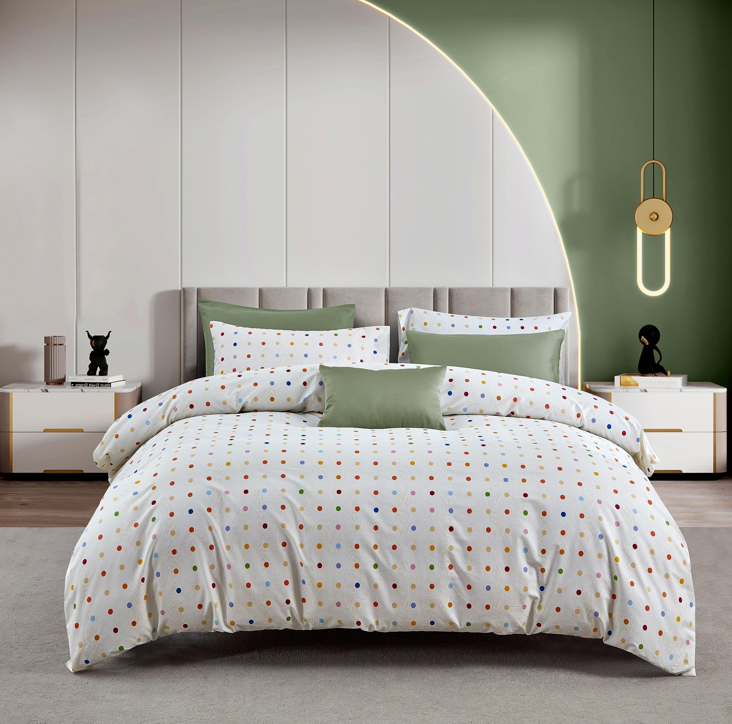MengBoo Duvet Cover Set 3 pcs(1 Duvet Cover+2 Pillowcases) 100% Cotton Sateen Woven Hidden Zipper Closure (Dot, Twin)