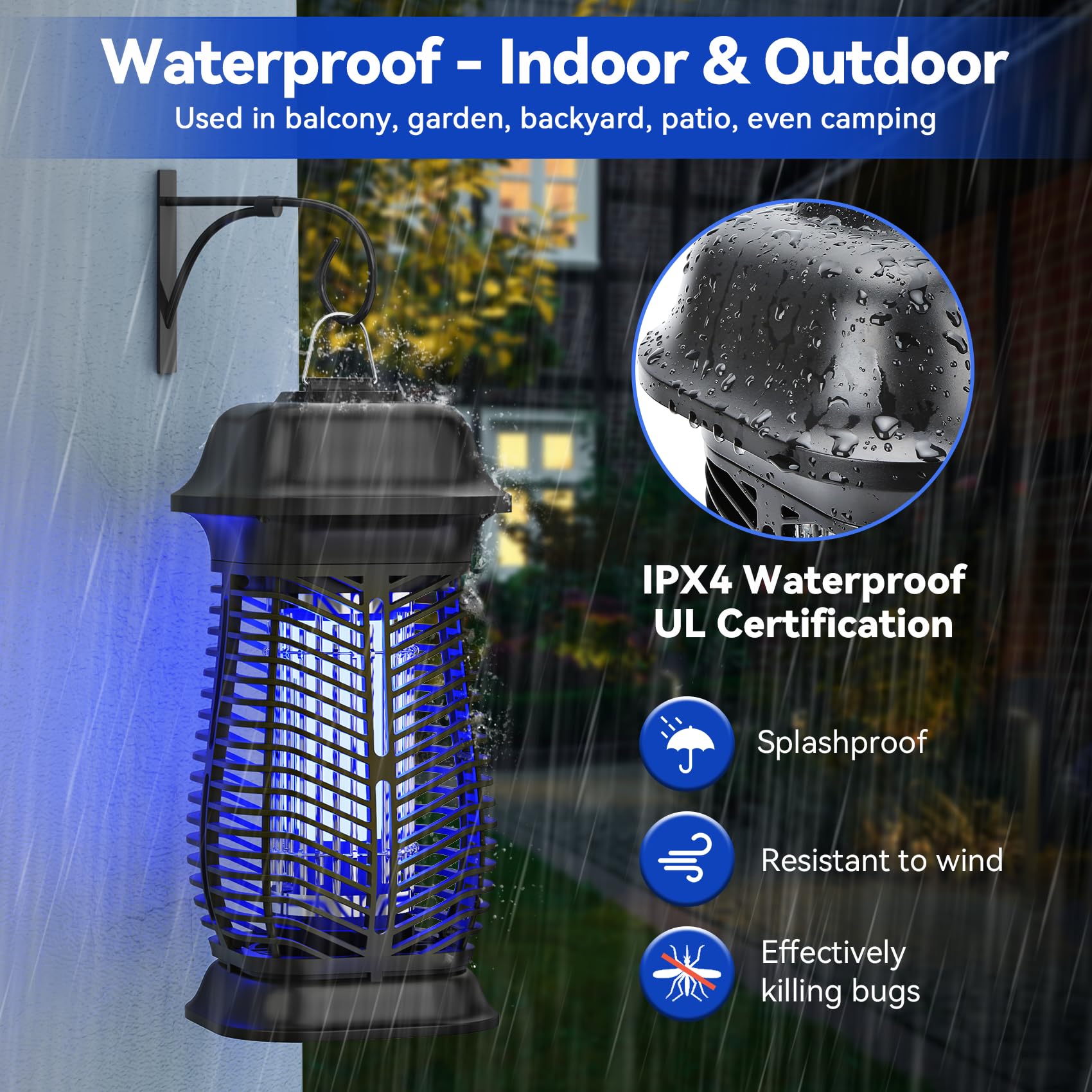 Bug Zapper Outdoor, Mosquito Trap for Indoors with Powerful 20W Bulb, Waterproof Fly Zapper, Electric Mosquito Killer for Home, Backyard, Patio, 100-127V