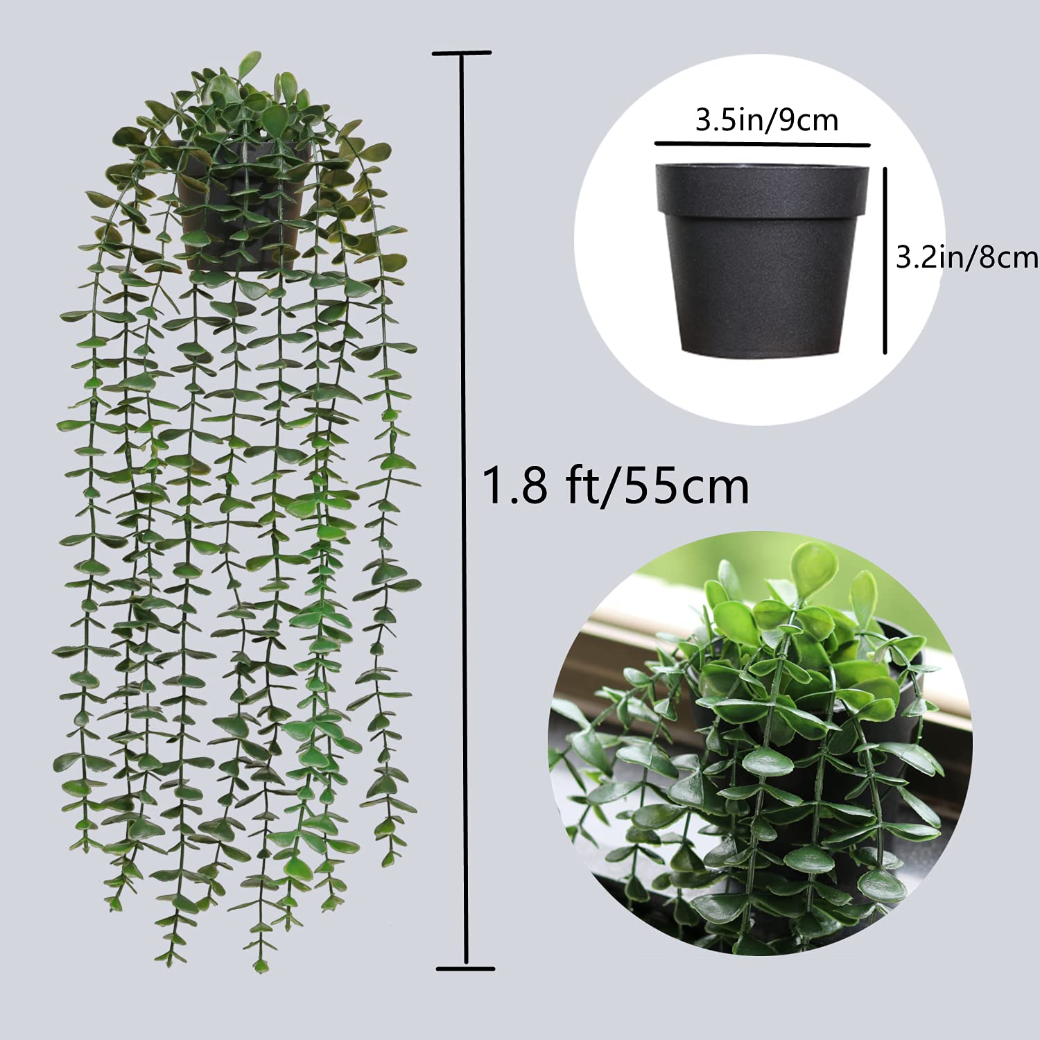 Mizii Artificial Hanging Plants,2 Pack 1.8ft Eucalyptus Vine Fake Leaves Green Chain for Indoor Outdoor Wall Shelf Home Room Balcony Garden Wedding Decor