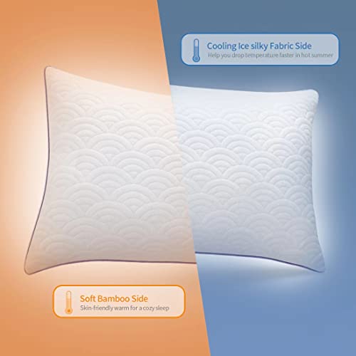 MOLCLCUY Memory Foam Pillows Standard Size Set of 2 Adjustable Cool Bamboo Pillow for Side Back Stomach Sleepers Luxury Gel Pillow with Washable Cover