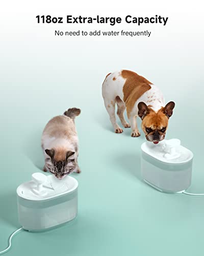 KungFuPet Cat Water Fountain with Wireless Pump, Filtered 3.5L Automatic Pet Quiet Large Dog Water Dispenser for Inside Drinking , BPA-Free