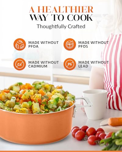 GOTHAM STEEL 10 Pc Copper Pots and Pans Set Non Stick Cookware Set, Kitchen Cookware Sets, Pot and Pan Set, Pot Set, Non Toxic Cookware Set, Frying Pan Set, Dishwasher Safe