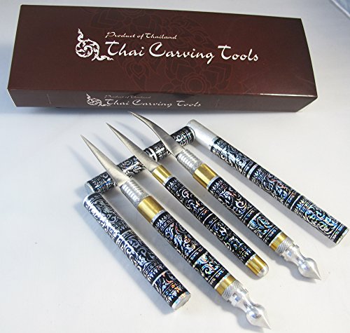 SET 3 THAI FRUIT AND SOAP CARVING KNIFE KNIVES BRASS HANDMADE BLACK COLOR