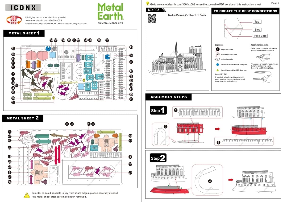 Metal Earth Fascinations Premium Series Notre Dame Cathedral 3D Metal Model Kit Bundle with Tweezers