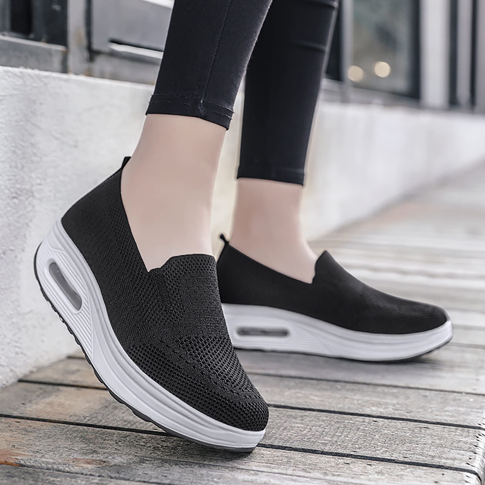 Bersauji Women's Orthopedic Sneakers, Mesh Up Stretch Platform Shoes for Walking, Black 8.5