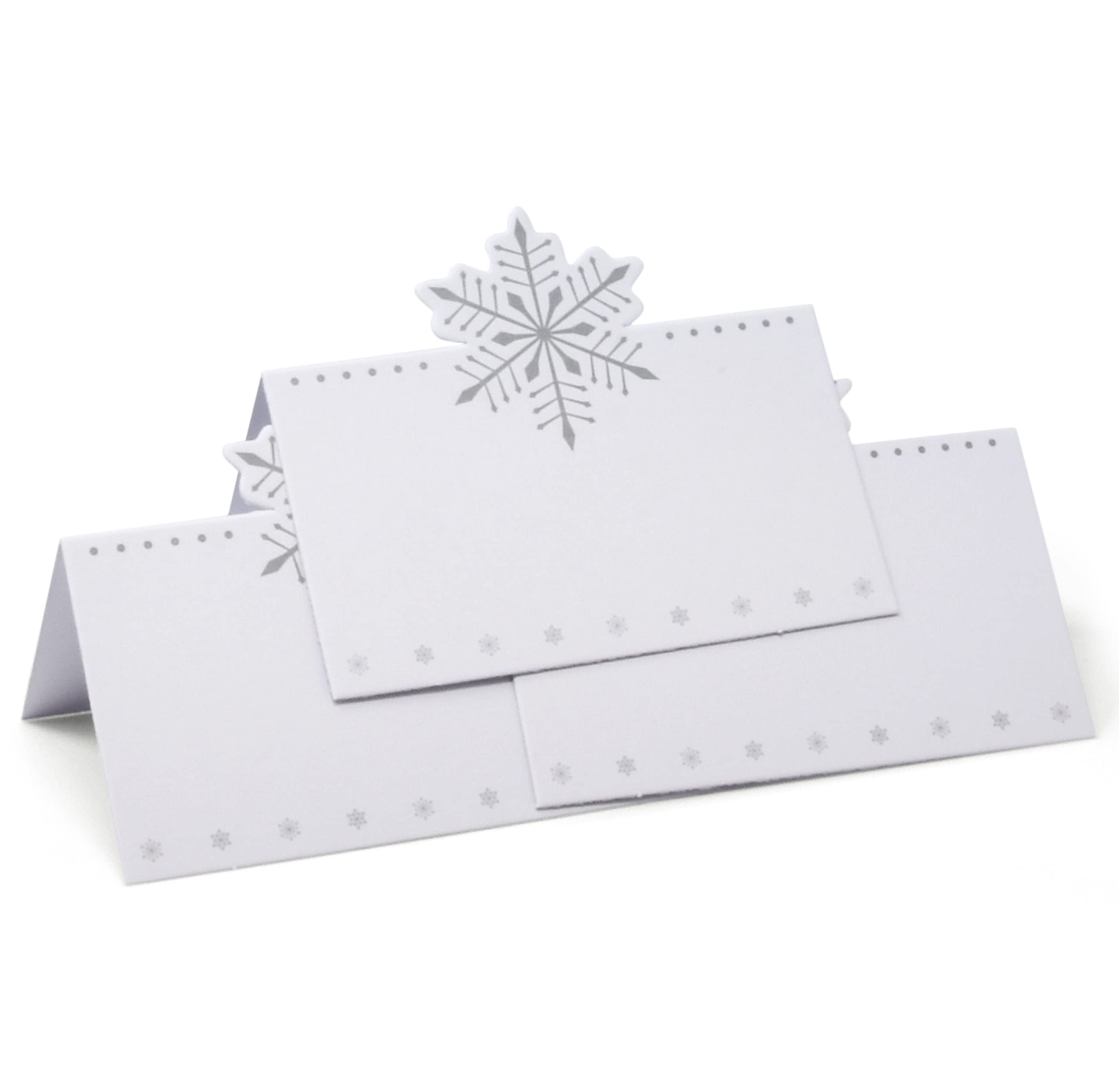 Gift Boutique 100 Pack Christmas Cards Holiday Seating Name Card Die Cut Xmas Snowflake Table Setting Folded Paper Tent Cards for Winter Wonderland Dinner Wedding Tables Party Decorations 2" x 3.5"