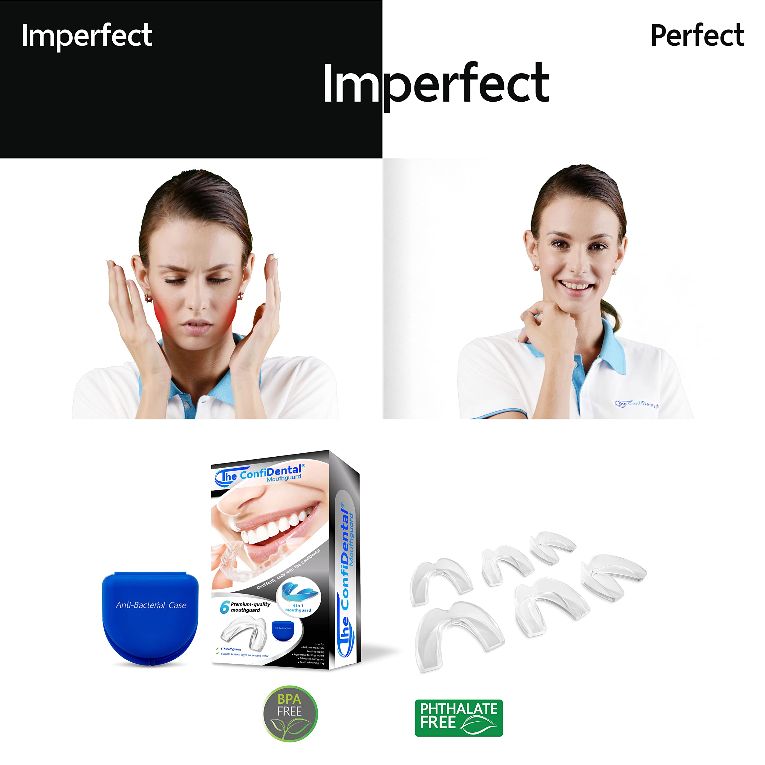 The ConfiDental - Pack of 6 Moldable Mouth Guard for Teeth Grinding Clenching Bruxism, Sport Athletic, Whitening Tray
