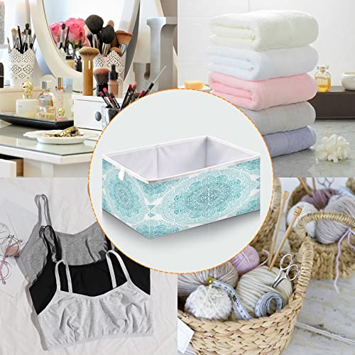 Kigai Aqua Turquoise Mandala Cube Storage Bins - 11x11x11 In Large Foldable Storage Basket Fabric Storage Baskes Organizer for Toys, Books, Shelves, Closet, Home Decor