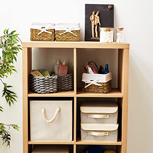 EZOWare Set of 4 Small Natural Woven Water Hyacinth Wicker Storage Nest Baskets Organizer Container Bin with Liner for Organizing Kids Baby Cloth, Room Decor, Toy, Gift Basket Empty - Brown (7x7x5.5")