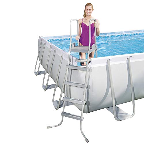 Bestway 56542E 24ft x 12ft x 52in Steel Frame Above Ground Rectangular Swimming Pool Set with 2500 GPH Filter Pump, Cover, Ladder & Solution Blend
