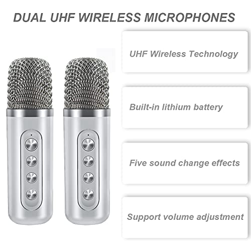 Karaoke Machine for Adults and Kids, Portable Bluetooth Karaoke Speaker for TV, with 2 Wireless Microphones PA Speaker System for Indoor Outdoor Party, Family Party Singing
