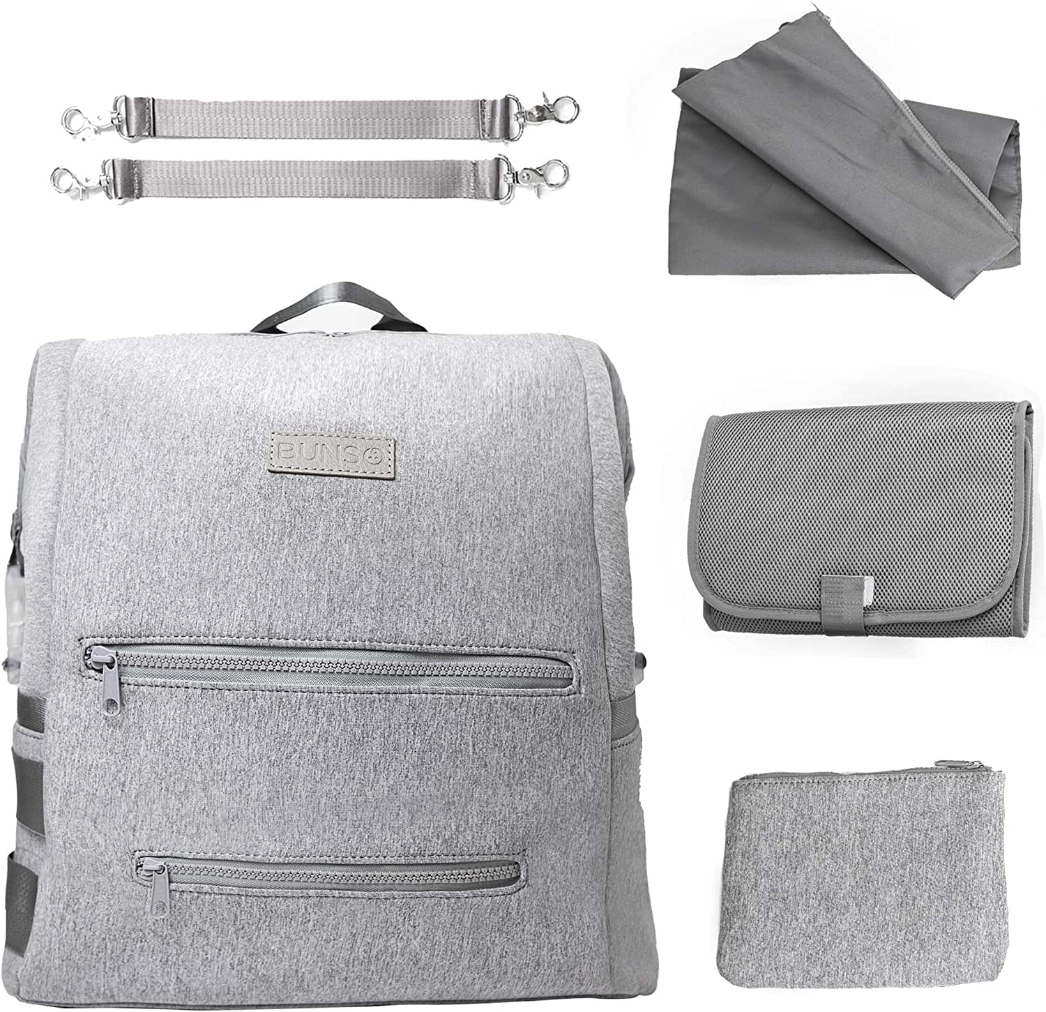 BUNSO Neoprene Diaper Bag Backpack, Water-resistant, Travel Baby Bag With Changing Pad, Stroller Straps, Wet Bag and Pouch (Olive)