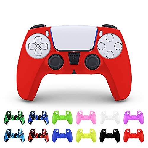 PS5 Controller Skins Anti-Slip Silicone Cover Protector Case Handle Sleeve Dustproof for PS5 Playstation with 8 Thumb Grips (Camouflage Green)