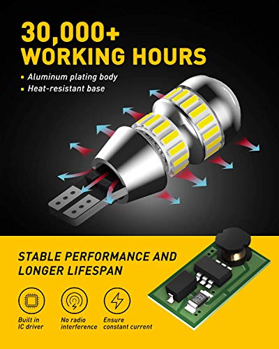 AUXITO 912 921 LED Bulbs for Backup Reverse Light Bulbs, 2600 Lumens 4014 42-SMD, 6000K White, Non-polarity 906 W16W T15 921 LED Bulb Direct Back Up Turn Signal Replacement Lamp, Pack of 2