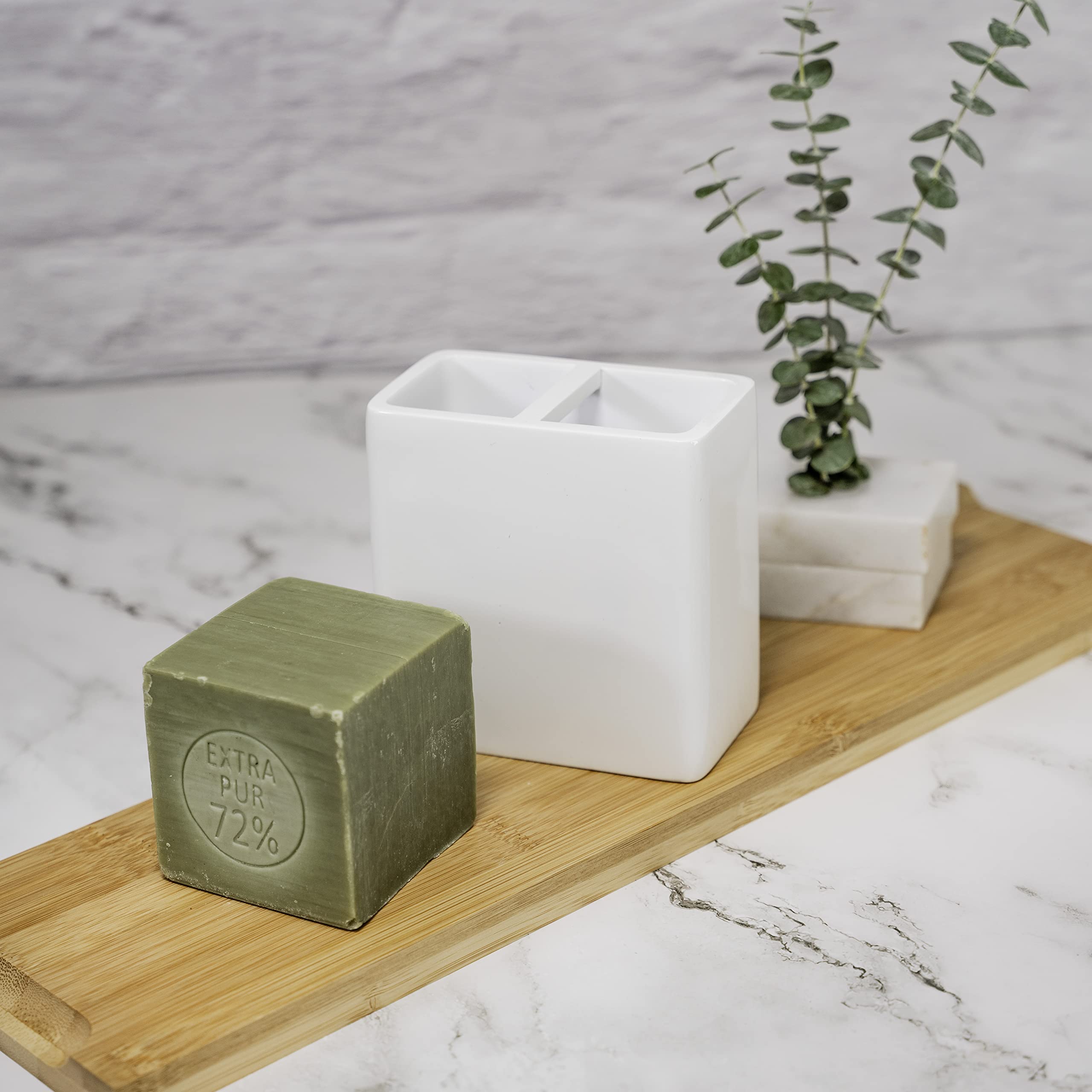 bUnusual Resin White High Gloss Toothbrush Holder - Multifunctional Toothbrush Organizer for Toothbrush, Toothpaste, Floss, or Razor - Heavy Duty Hand Poured