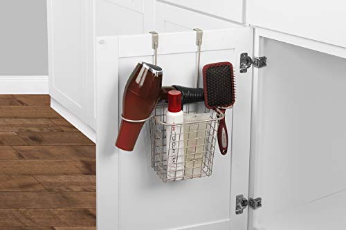 Spectrum Grid Over the Cabinet Styling Station (Satin Nickel) - Tall Bathroom & Under Sink Organizer for Hair Dryer, Beauty Tools, Accessories, & Home Essentials