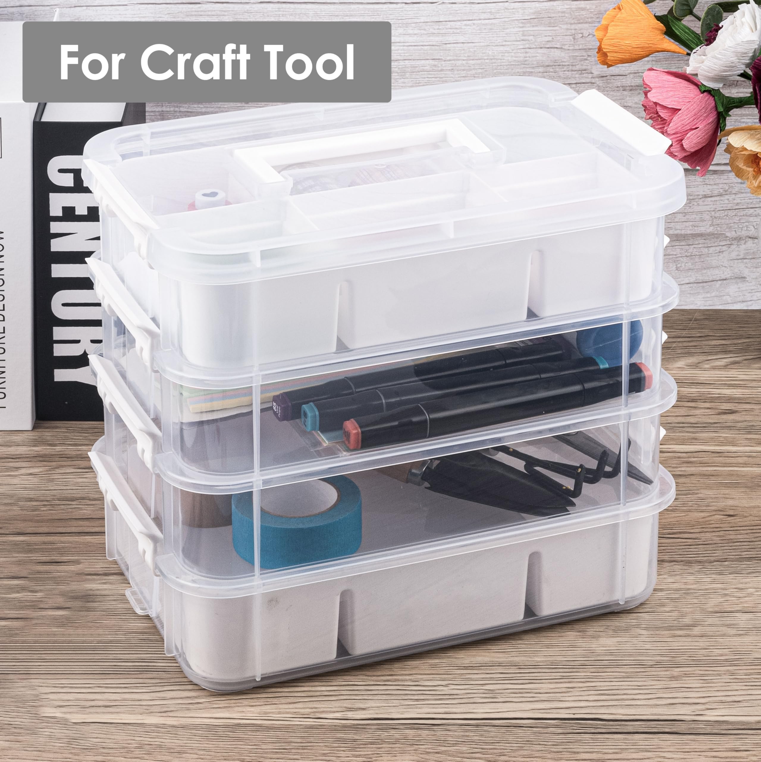 CraftGenes Plastic Storage Bins β 4-Layer Durable Storage Containers for Arts and Crafts Supplies with 2 Removable Trays for Seasonal Decor, Tool, Office Supplies, Art, Craft Supplies, Sewing Utility