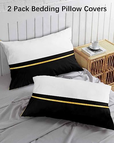 Edwiinsa Black White Pillow Covers King Standard Set of 2 20x36 Bed Pillow, Luxury Yellow Lace Modern Abstract Art Aesthetics Plush Soft Comfort for Hair/Skin Cooling Pillowcases with Envelop Closure