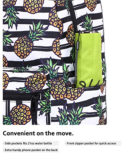 HotStyle TRENDYMAX Backpack for School Girls & Boys, Durable and Cute Bookbag with 7 Roomy Pockets, Pineapple&Stripe