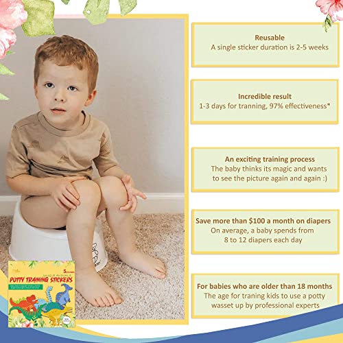 Potty Training Seat Magic Sticker | Dinosaur toddler Potty Training Toilet Color Changing Sticker | 5 Pack Toilet targets with FREE potty e book | Use with or Without Potty chart or potty watch