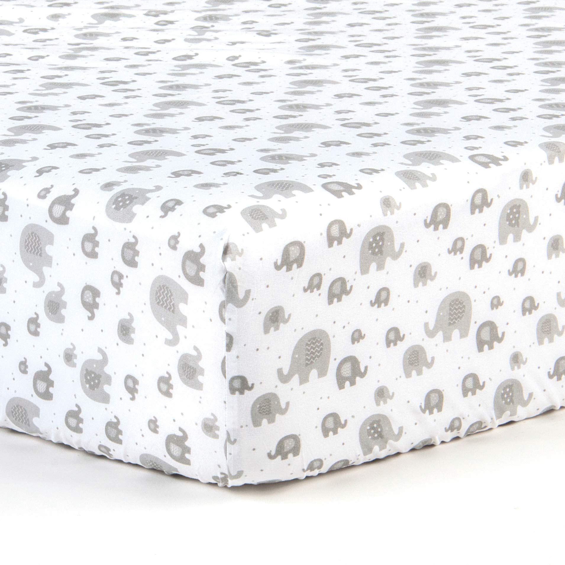 Tadpoles 2-Piece Elephant Crib Sheets | Collection of 2 Fitted Crib Sheets | Made of 100% Brushed Microfiber Polyester | Soft, Smooth, Breathable & Durable | Ideal for Babies | Grey & White