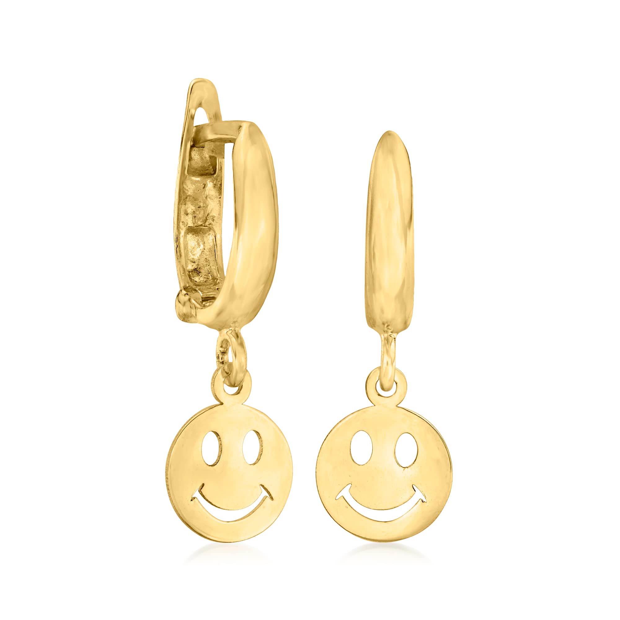 Canaria 10kt Yellow Gold Smiley Face Huggie Hoop Drop Earrings