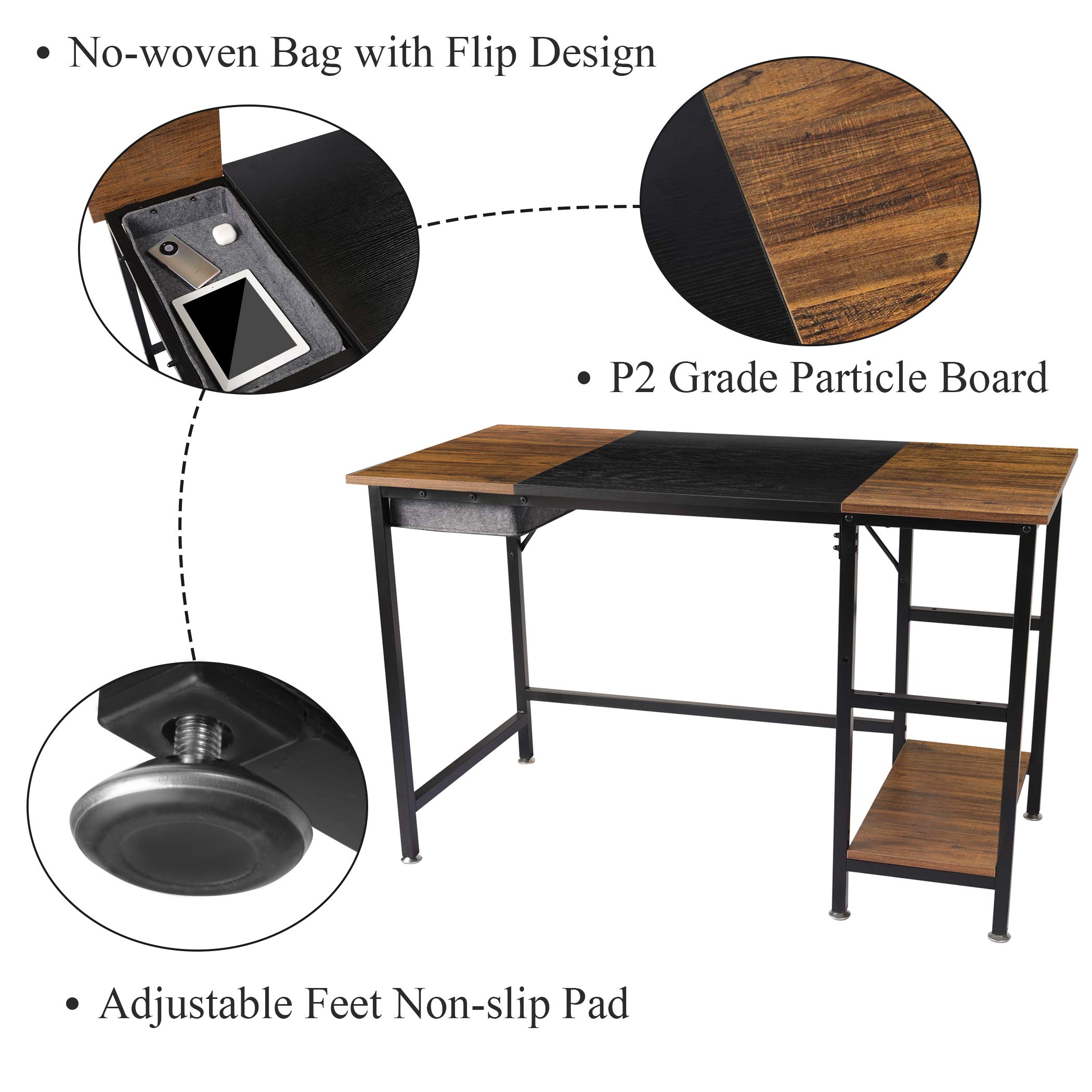 Becko US 47 Inch Computer Desk Small Computer Desk Home Office Desk with Storage Shelves Writing Study Desk Writing Workstation Desk (Industrial/Rustic Brown)