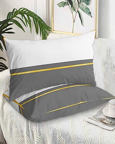 Edwiinsa Grey White Pillow Covers Standard Size Set of 2 20x26 Bed Pillow, Luxury Yellow Lace Modern Abstract Art Aesthetics Plush Soft Comfort for Hair/Skin Cooling Pillowcases with Envelop Closure