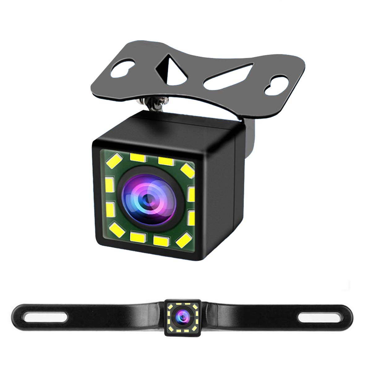 Backup Camera for Car HD 12 LED Wide View Angle 2-in-1 Universal Rear View Reverse Camera 2 Installation Options Removable Guildlines 12V only