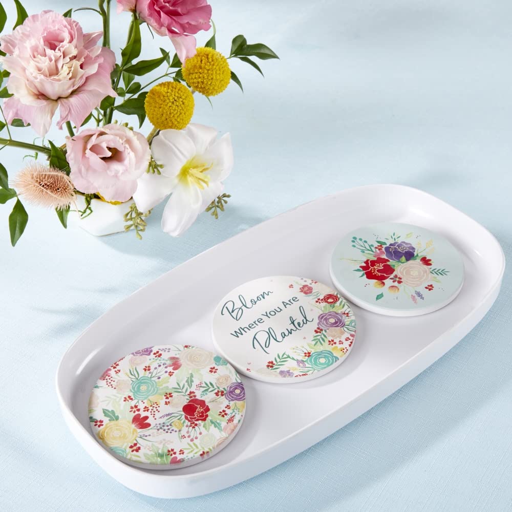 Kate Aspen Garden Blooms Ceramic Drink Coasters with Holder (Set of 6), Boho Home Decor & Gift Set, Party Favor, Take Home Gift, Housewarming Gift