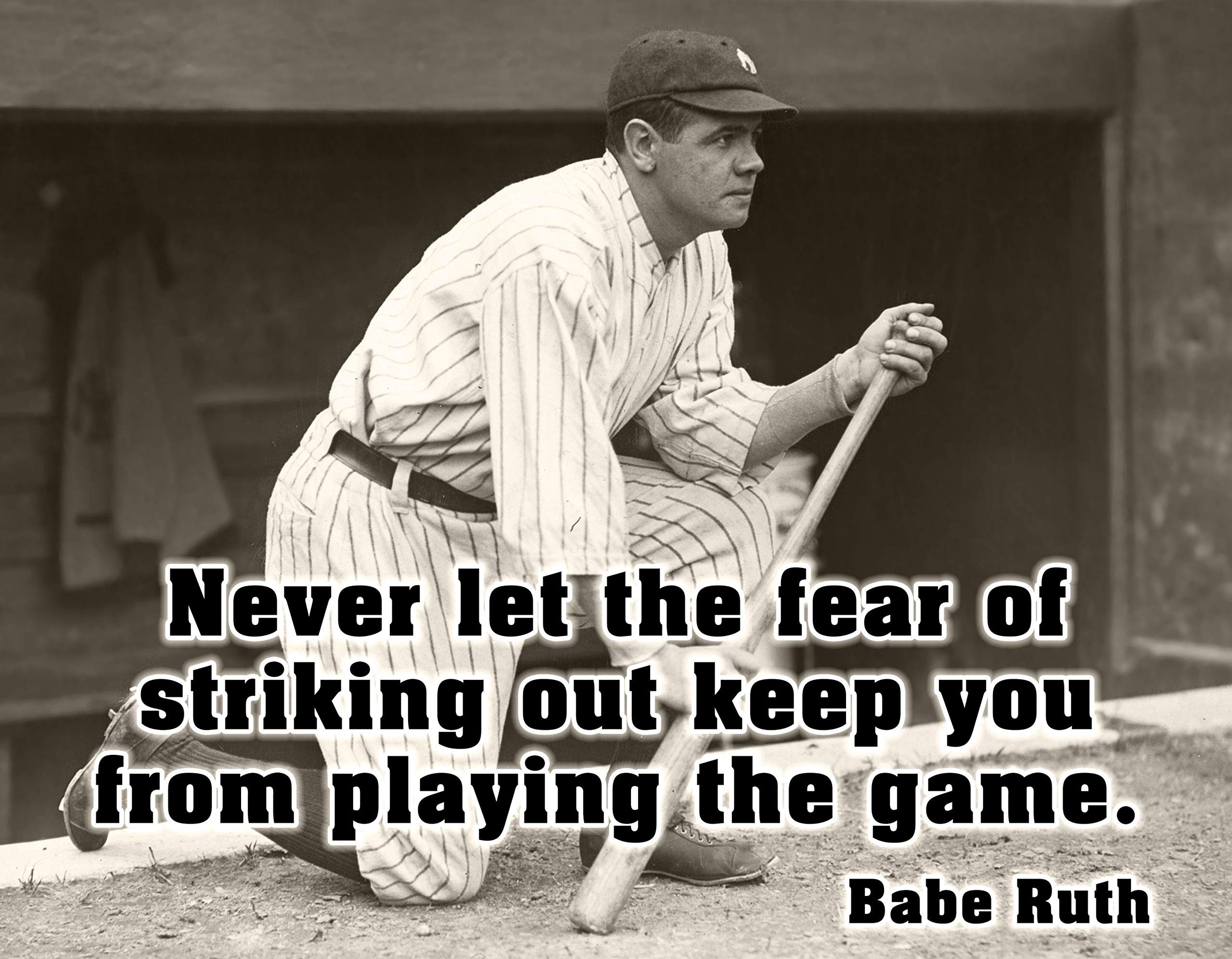 Baseball Decor - Never Let The Fear - Babe Ruth Motivational Quote - Baseball Wall Decor, Choose Unframed Vintage Poster or Canvas - Baseball Room Decor & Gift, Baseball Poster Sports Vintage Decor