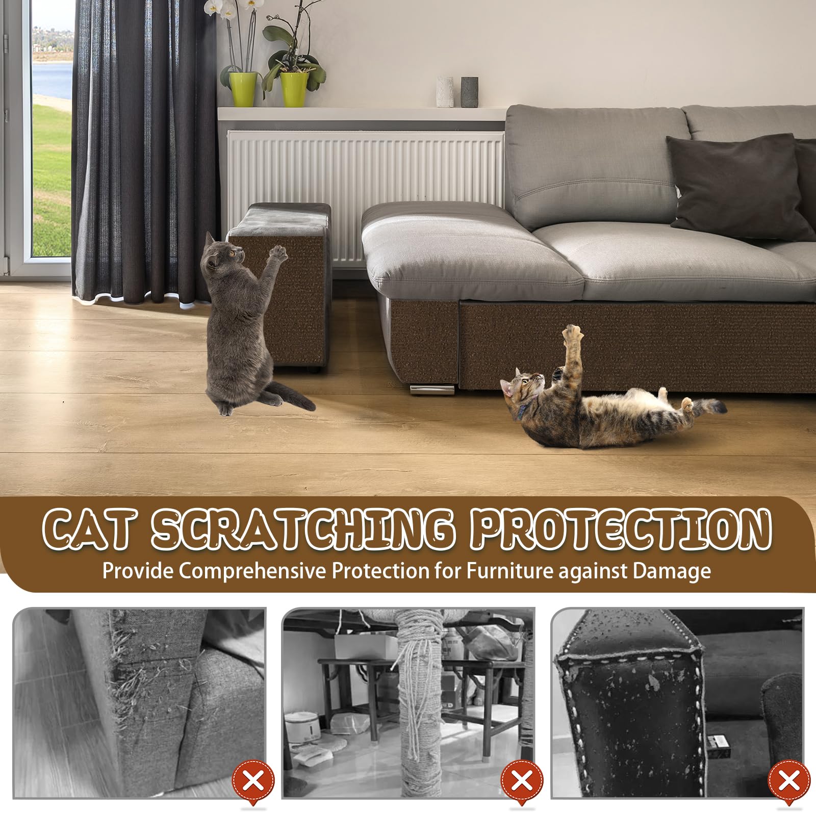 Climbing Cat Scratcher Mat Trimmable Cat Scratching Post Carpet 78.7ββx15.8ββ Self Adhesive Carpet Mat Pad Replacement for Cat Tree Shelves Post Couch Wall Furniture Steps DIY Protector (Brown)