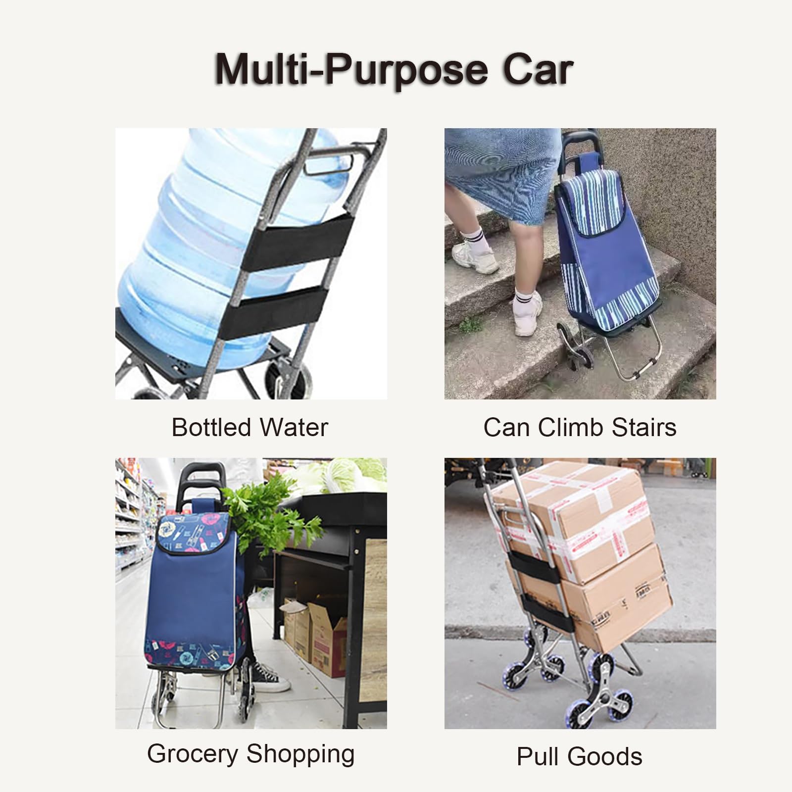 Hand Truck, Moving Cart With Wheels, Collapsible Grocery Cart,with Removable Bag And Rolling Personal Trolley,Standard (Color : Blue Strips)