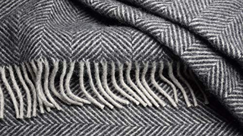 Prince of Scots Highland Tweeds Herringbone 100% Pure New Wool Throw ~ Charcoal ~