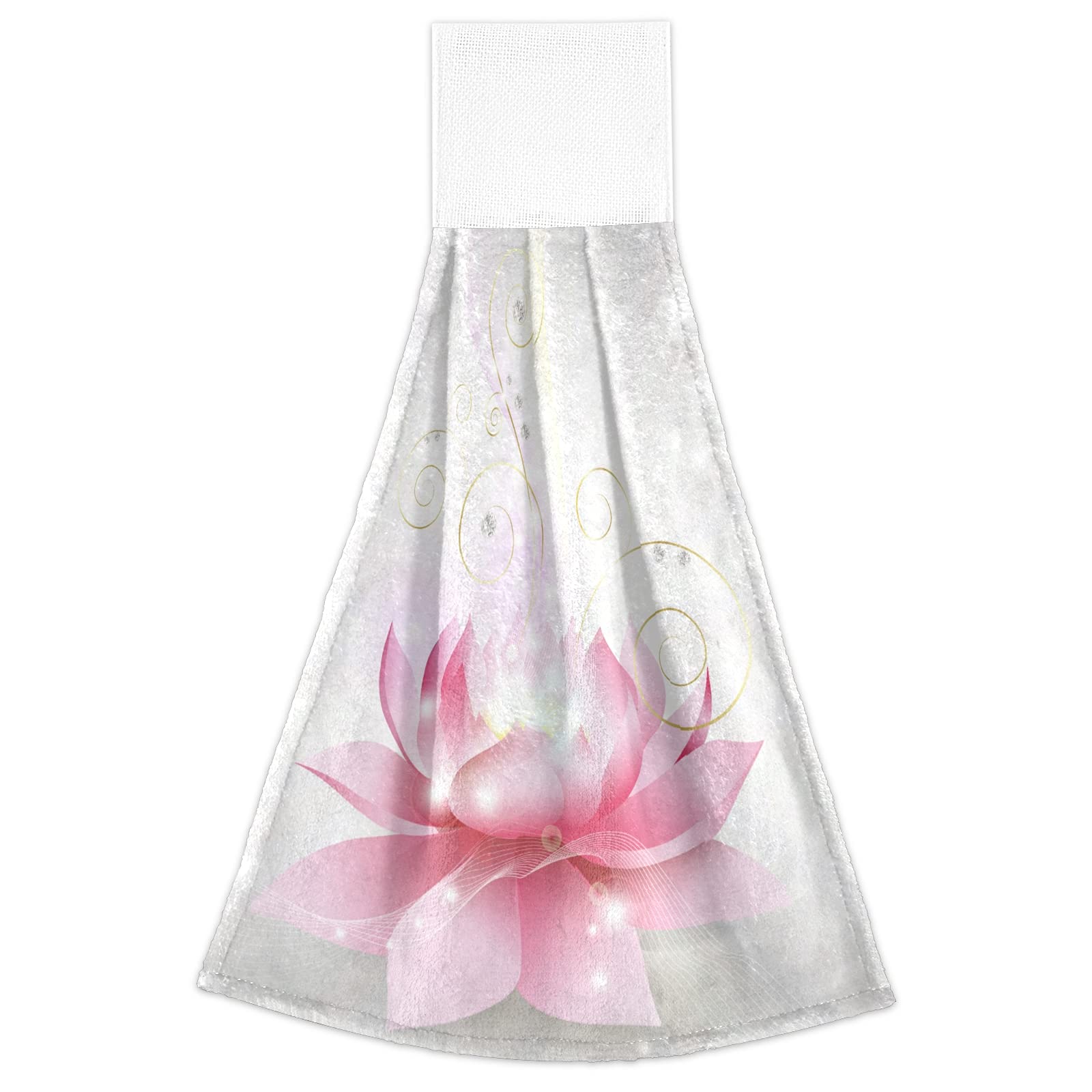 Boccsty Lotus Flower Hanging Kitchen Towels 2 Pieces Glitter Floral Dish Cloth Tie Towels Hand Towel Tea Bar Towels for Bathroom Farmhous Housewarming Tabletop Home Decor