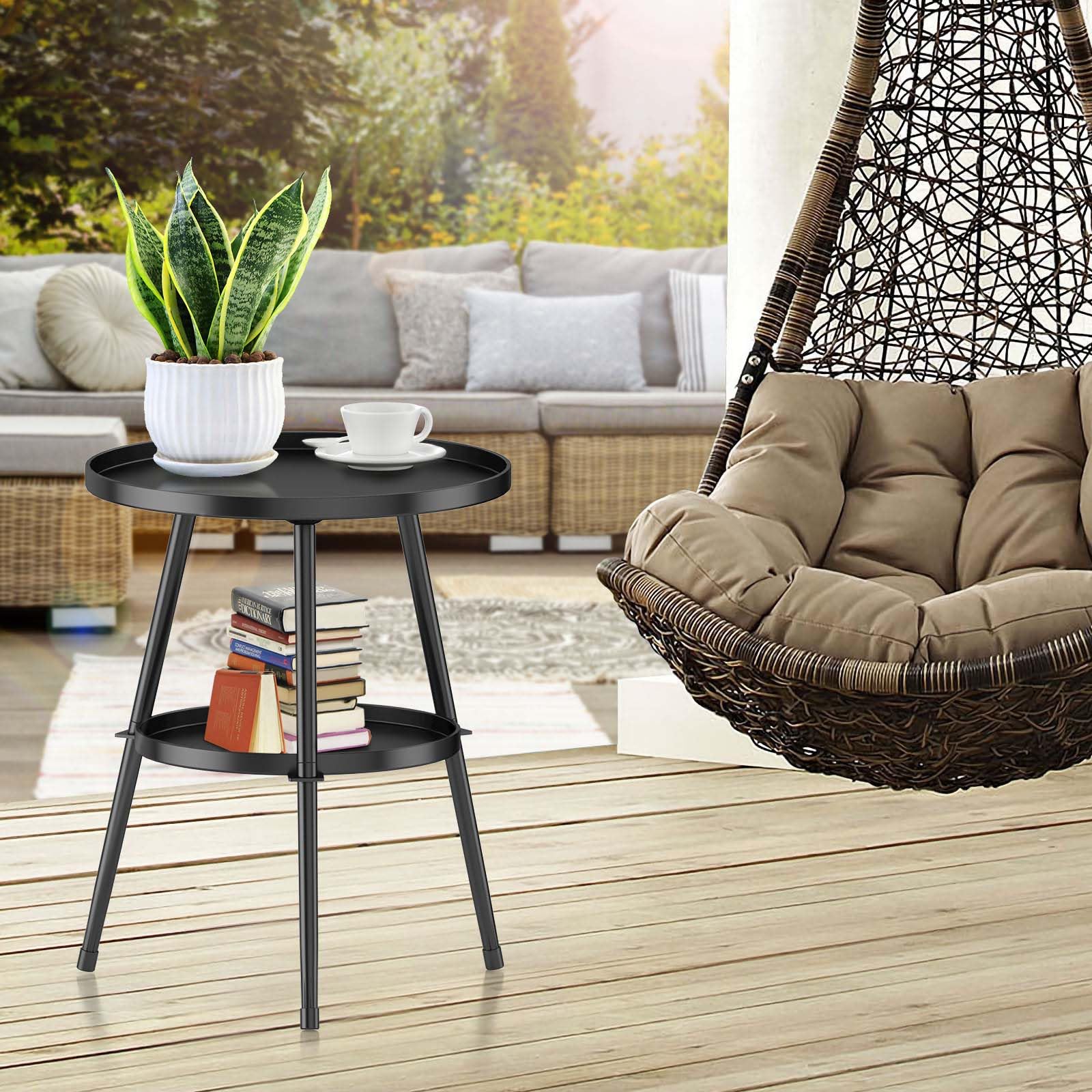 Round Metal Side Table, Small End Table for Indoor Outdoor, Mid Century Modern Decor, Black