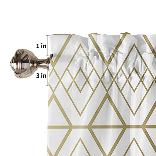 JasmineM Valances Curtains for Windows White Gold Line Rod Pocket Kitchen Valance Scarf for Living Room Geometric Short Window Treatment Drapes Curtain for Bedroom 42x12in