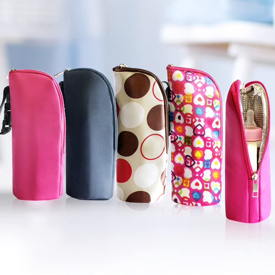 Rolin Roly 2Pcs Bottle Cooler Bag Baby Bottle Organizer with Strap Baby Thermal Insulated Bags Portable Multipurpose Breastmilk Tote 8 x 8 x 24cm (Rose red + black)