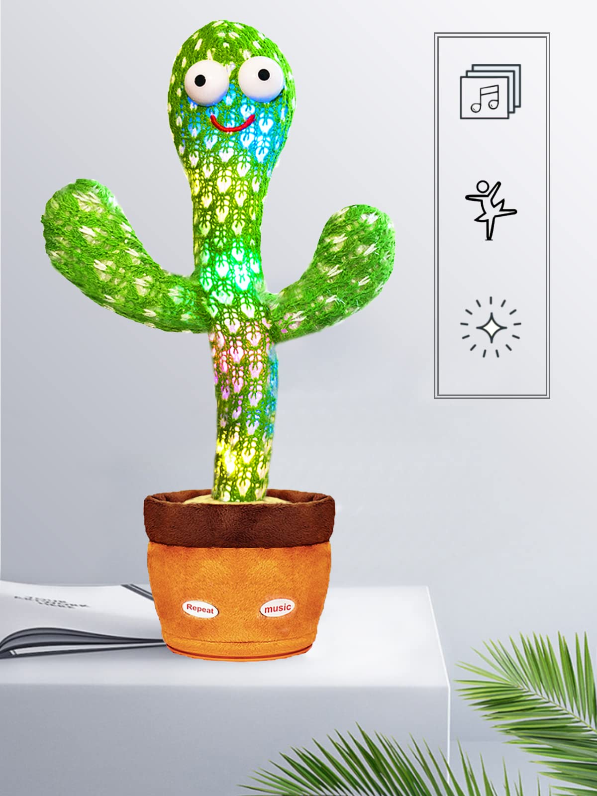 Keculf Cactus Toy - Talking, Singing Cactus Toy, Mimicking Musical Cactus with LED Light, Repeats What You Say with Songs in English for Babies Cactus Toy Mimic Gift Box Packaging