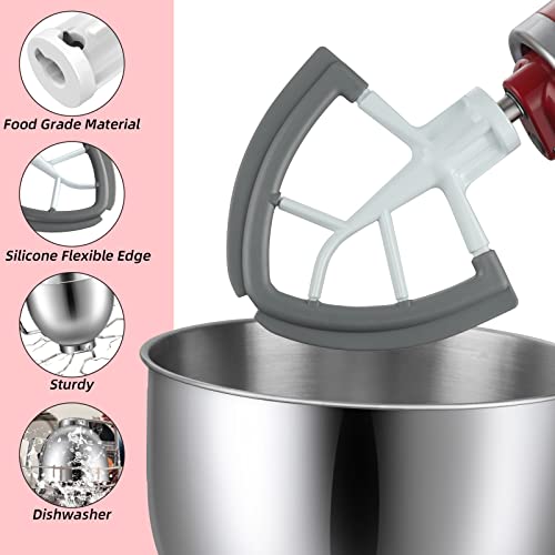 Stainless Steel Bowl for KitchenAid 4.5-5 Quart Tilt-Head Stand Mixers,Flex Edge Beater and Mixer Sliding Mat Compatible with KitchenAid 4.5-5 Quart Tilt-Head Stand Mixer