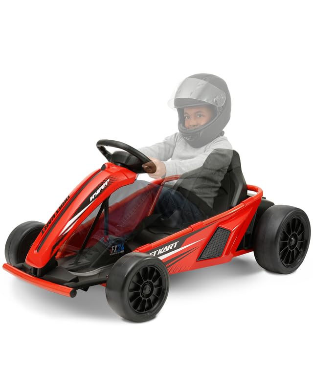 Hyper 24V Ride-On Electric Go Kart for Kids 8-14 Years, 3-Speed Setting with Drift Kart Mode, Foot Accelerated Pedal, Up to 9MPH Speed, 154 Lbs Max Weight, Ergonomic Seat & Sturdy Steel Frame, Red