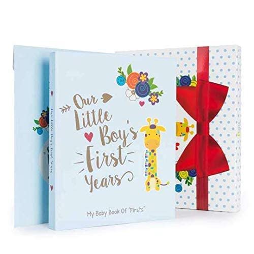 Ronica Baby Boy Gift Set with Baby Memory Book, Monthly Stickers: Modern Photo Journal and Keepsake Album for Boys, First 5 Years, Shower Gift Idea for Mom, Dad Or Grandparents