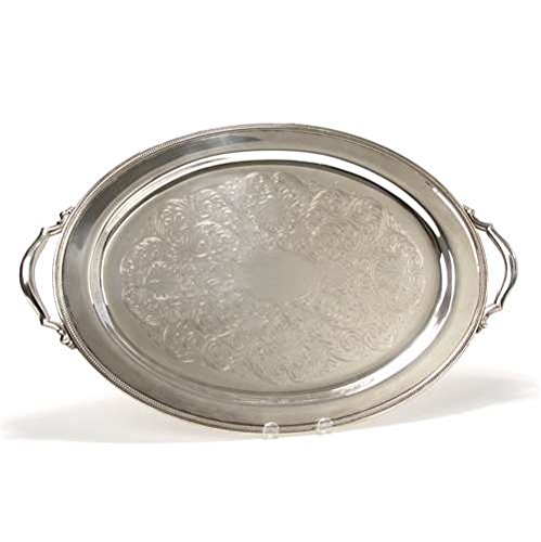 Tray, Chased Bottom w/Handles by Oneida, Silverplate, Beaded Edge