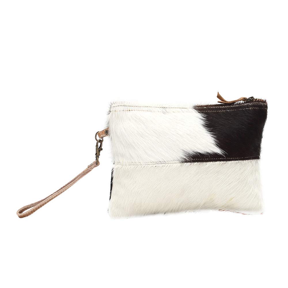 Myra Bag Button Squares Cowhide Leather Wristlet Bag S-0988