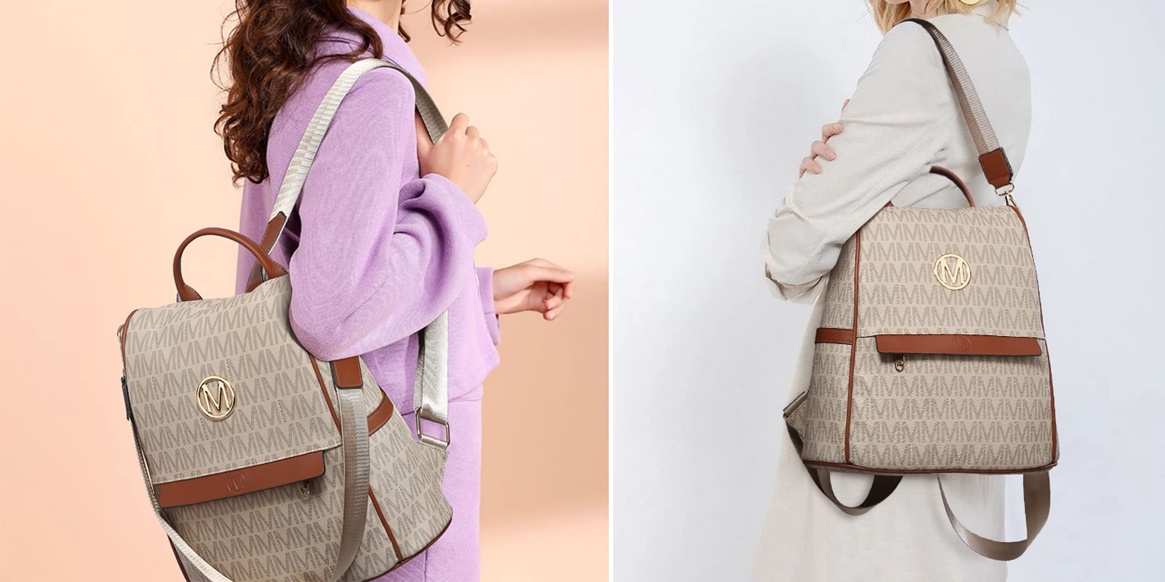 MKP Women Fashion Medium Backpack Purse (Beige and Coffee)