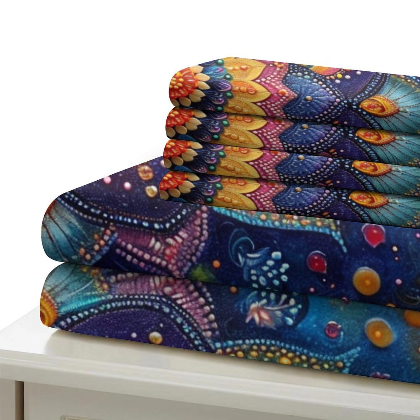 Bohemian Mandala 3D PrintedBeautiful Patterns Comforter Covers Bedding Set Quilt Cover Duvet Cover 3 Pieces for Childrens And Adults Microfiber with Pillowcases with Zipper Closure Queen(228x228cm)