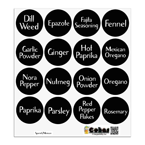 Cohas Chalkboard Labels for Libbey 4.5 Ounce Glass Spice Jars includes 48 Preprinted Labels, Spanish and Mexican Spices