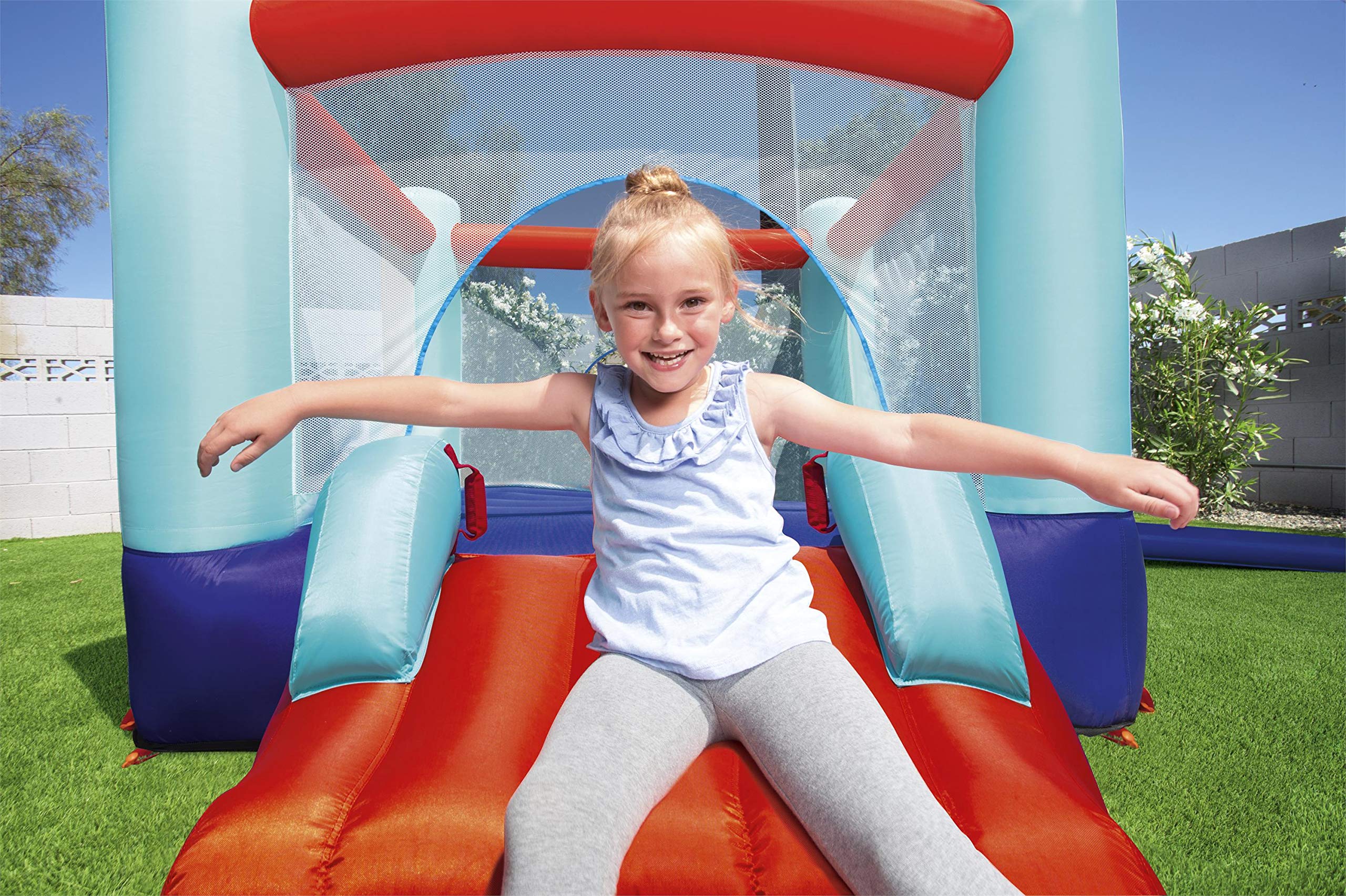 Bestway Inflatable Spring N Slide Park Jump n Slide Bounce House with heavy duty blower , Blue